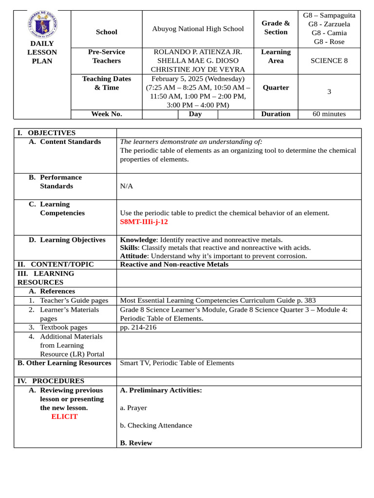 Day9 Reactive and Non Reactive Metals | PDF | Metals | Reactivity (Chemistry)