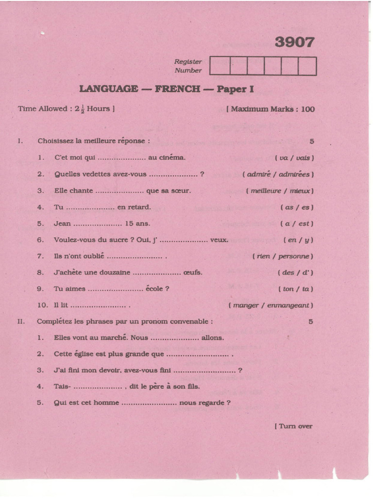 (WWW - Entrance-Exam - Net) - CBSE Class 10th French Sample Paper 1 | PDF