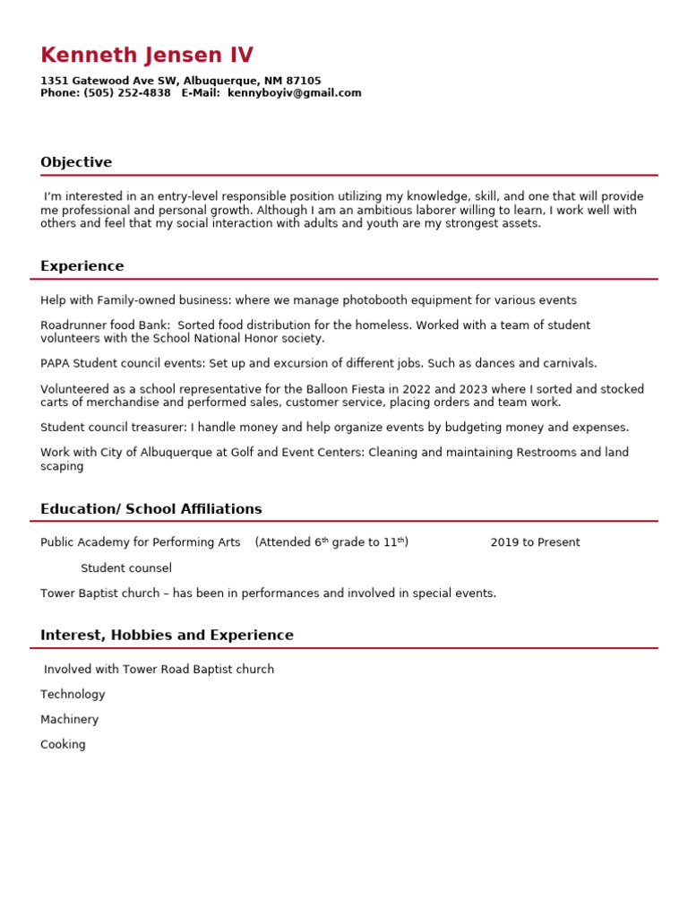 Kenny IV Resume 24 | PDF