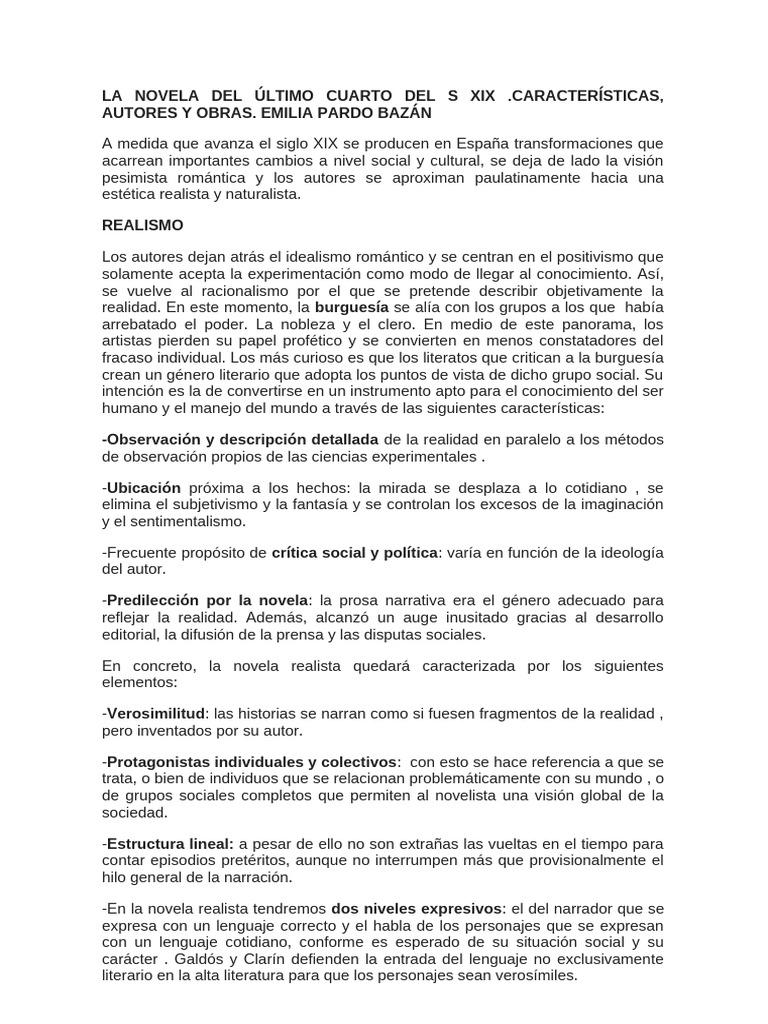 Emilia Pardo Bazán y el Realismo Literario | PDF | Realismo literario ...