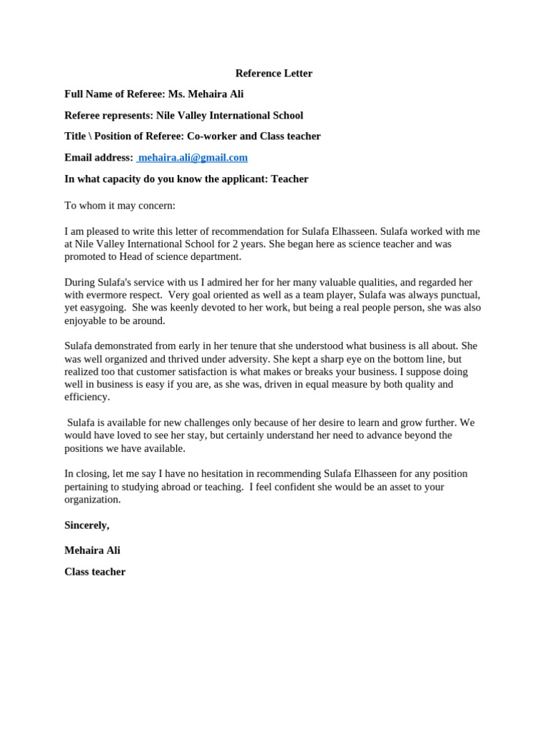 Co-Worker Refrence Letter | PDF