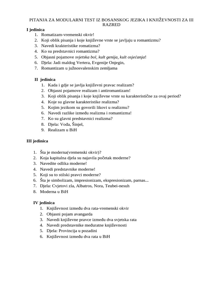 PITANJA ZA TEST Za III RAZRED STRUČNE | PDF