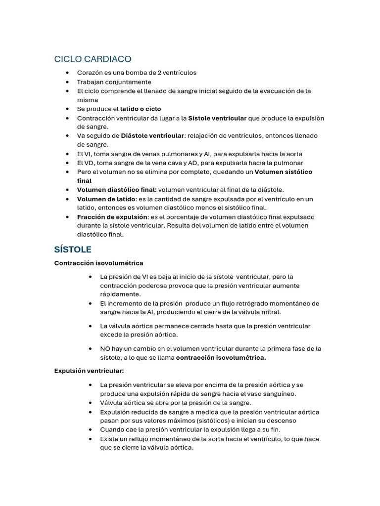 CICLO CARDIACO RESUMEN FISIO | PDF | Ventrículo (corazón) | Corazón