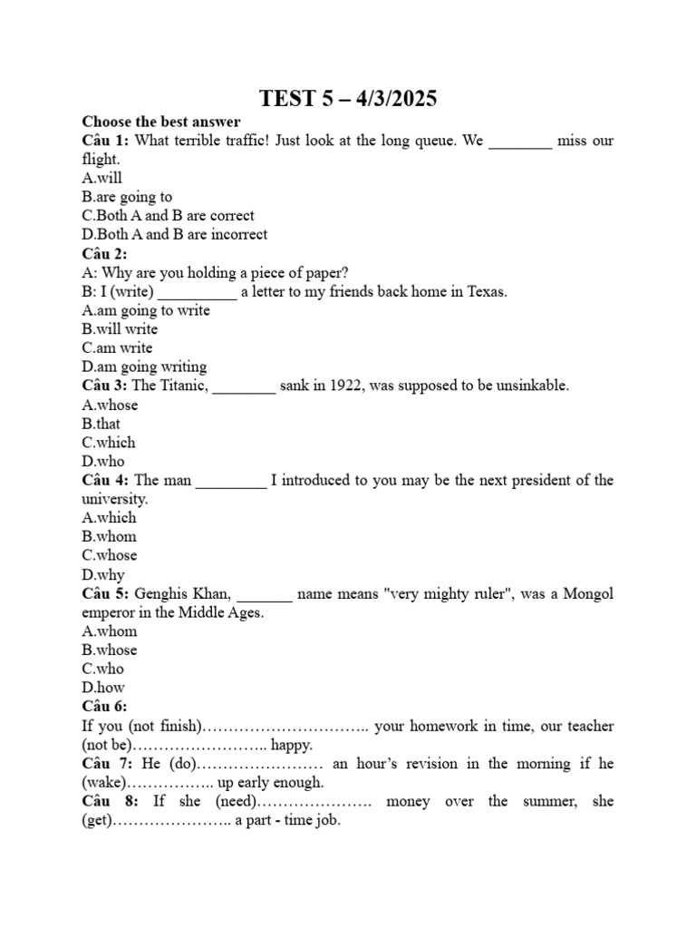 Form 2 English Grammar Test 5 | PDF