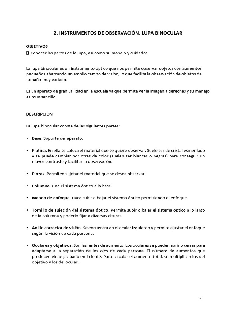 Partes y uso de la lupa binocular | PDF | Óptica | Lente de la cámara