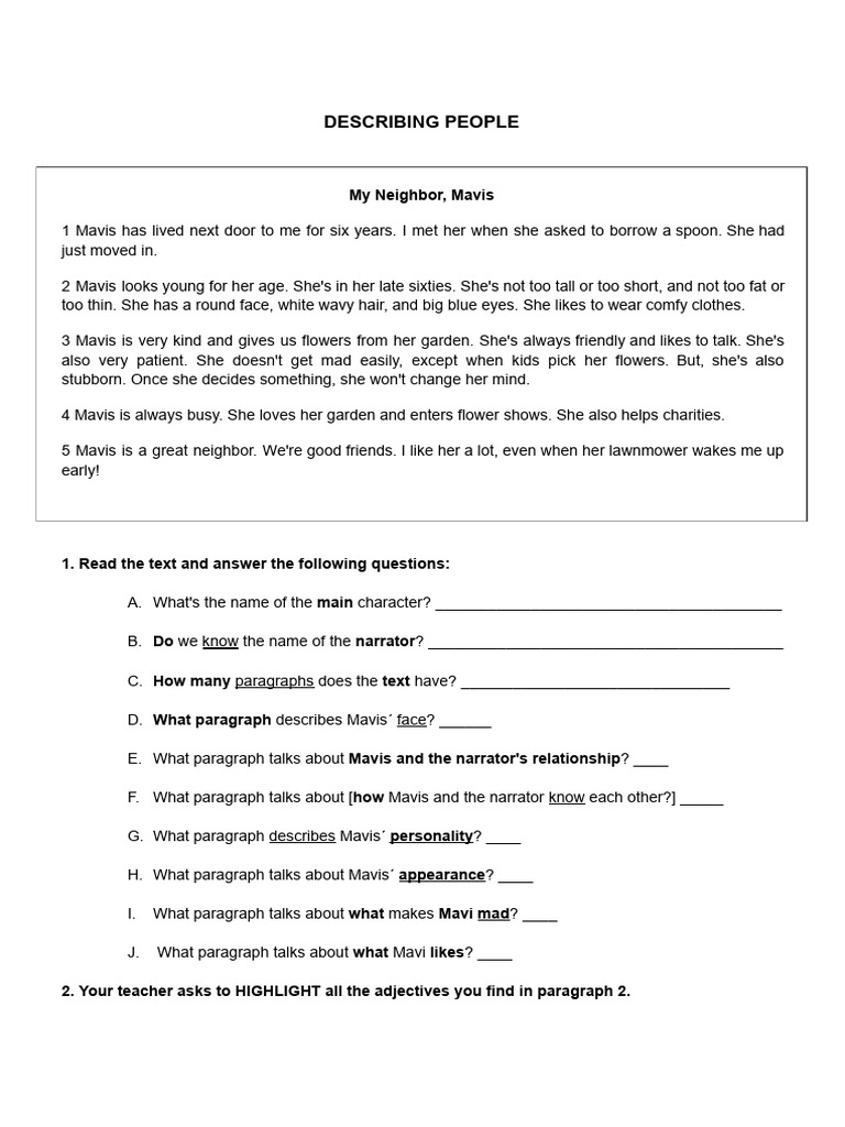 MATERIAL - DESCRIBING PEOPLE + PRESENT SIMPLE | PDF | Adjective | Verb