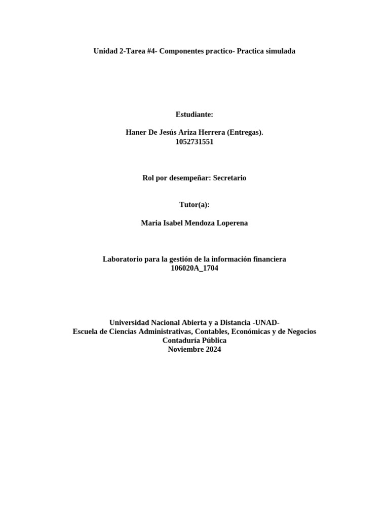 Componentes Pratico Practica Simulada Haner Ariza | PDF | Contabilidad ...