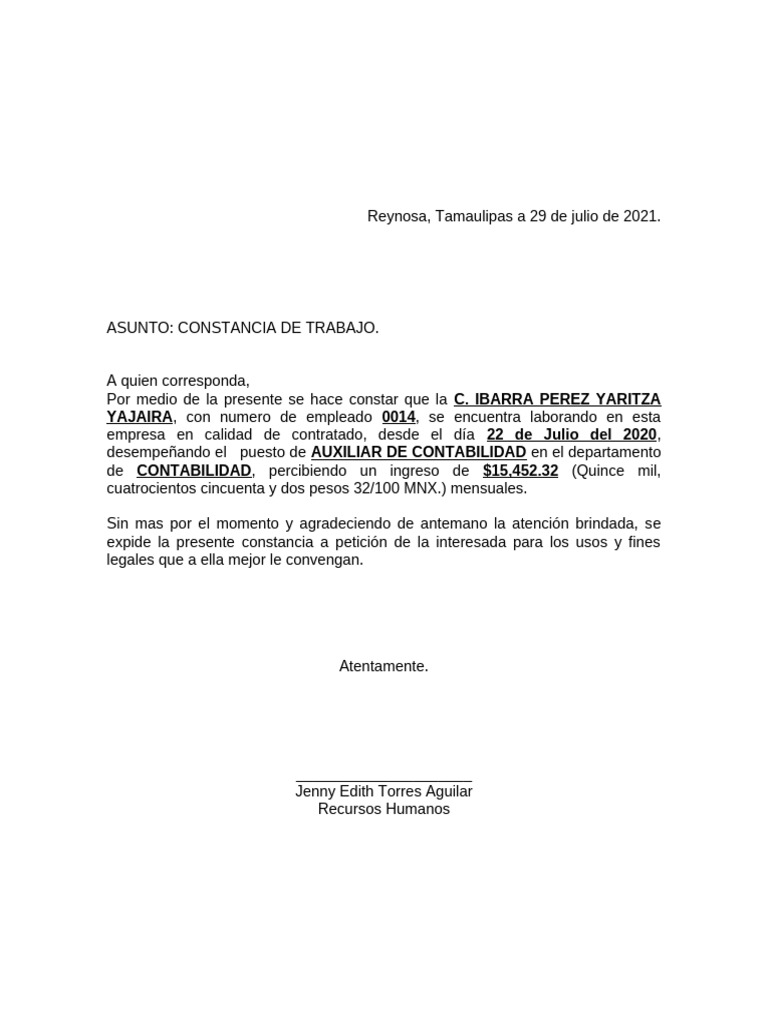 Constancia de Trabajo Con Salario | PDF