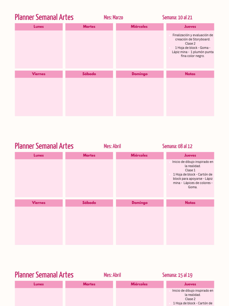 Planner Semanal Simple Moderno Rosa | PDF | Materiales de Conservación ...