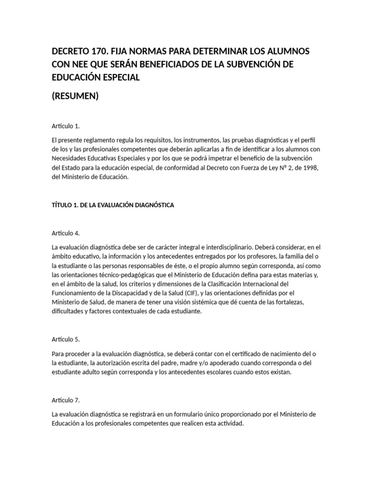 Normas para Alumnos con NEE en Educación | PDF | Aprendizaje ...