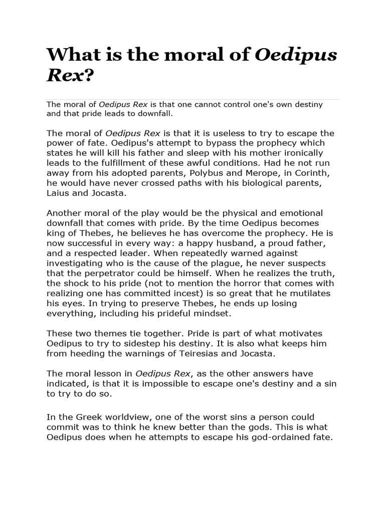 Moral Lessons in Oedipus Rex | PDF | Oedipus | Theban Mythology