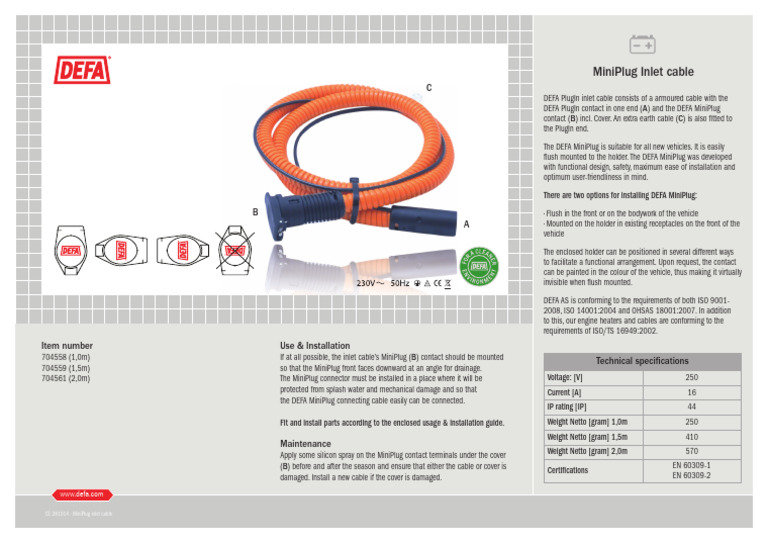MiniPlug Inlet Cable Installation Guide | PDF | Electrical Components ...