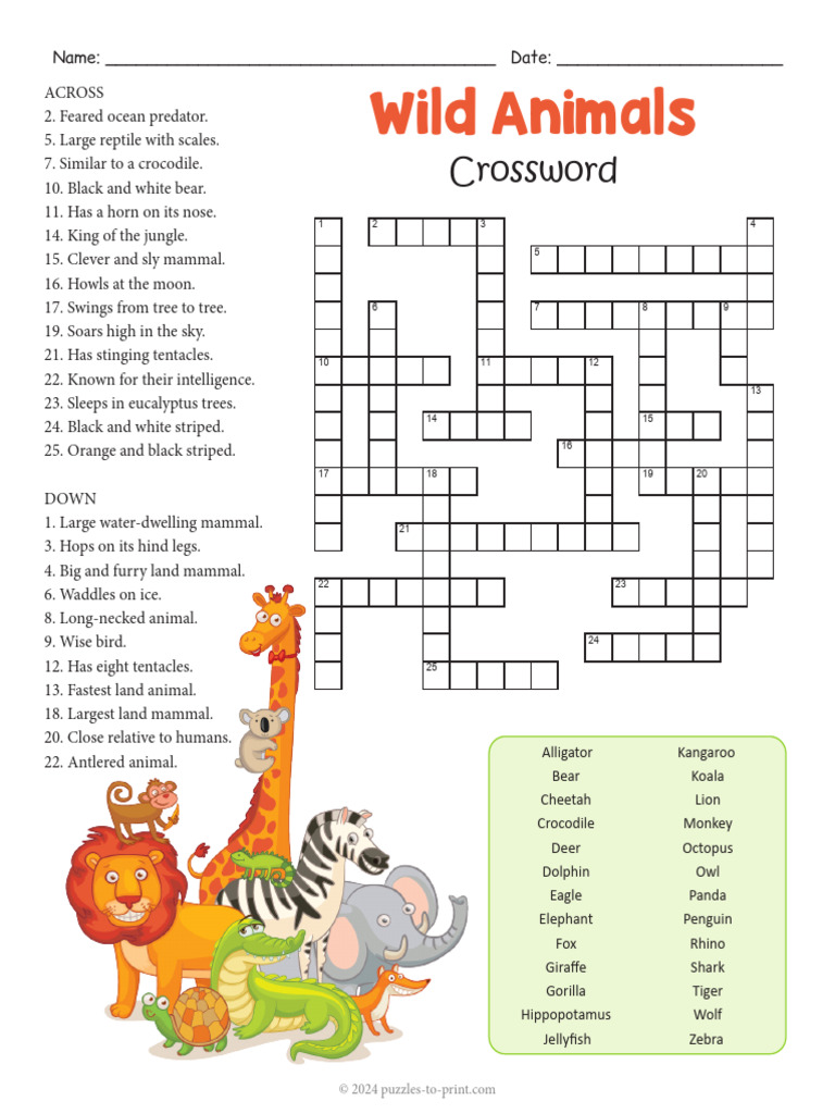 wild-animals-crossword (1)-2 | PDF | Mammals | Zoology