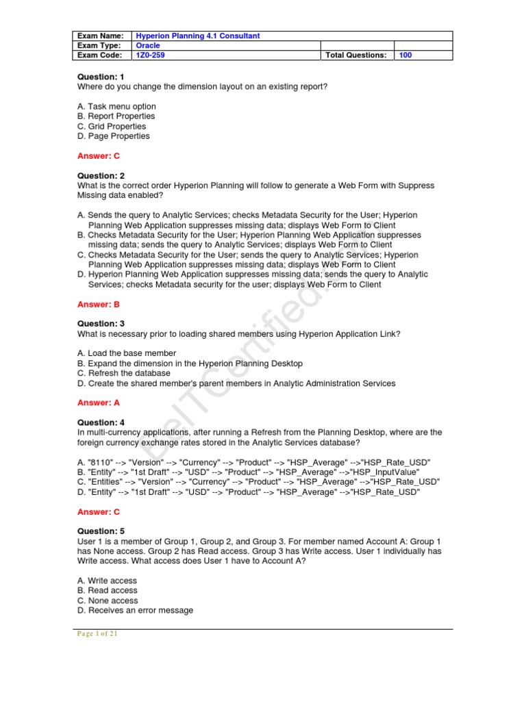 Answer: C: Exam Name: Exam Type: Exam Code: Total Questions | PDF | Web ...