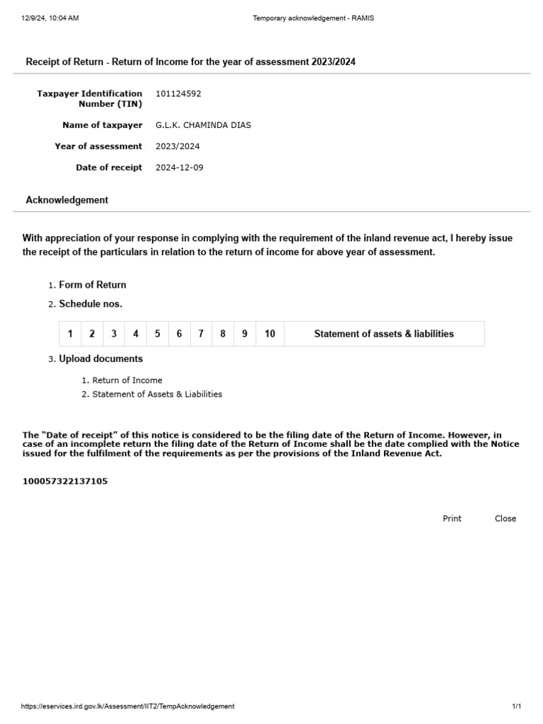 Temporary Acknowledgement - RAMIS | PDF