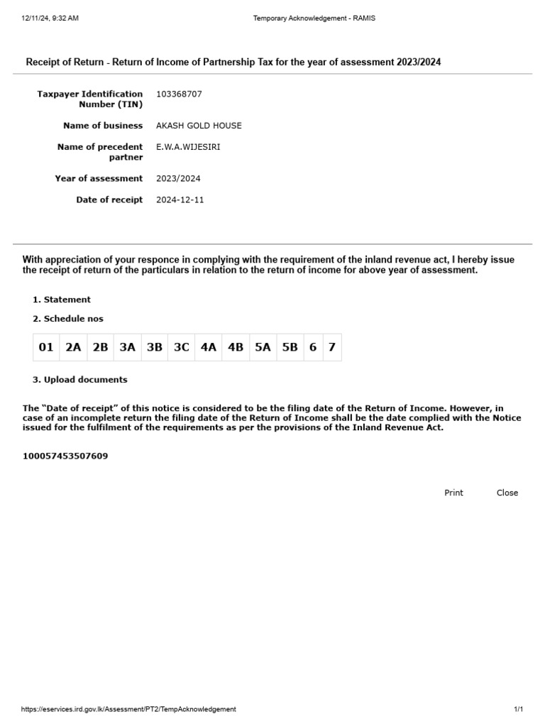 Temporary Acknowledgement - AKASH | PDF