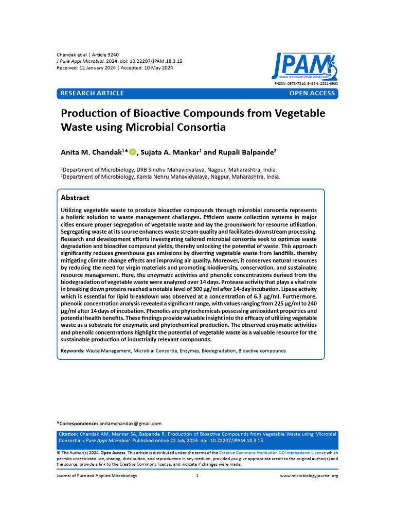 Production of Bioactive Compounds From Vegetable W | PDF | Waste ...