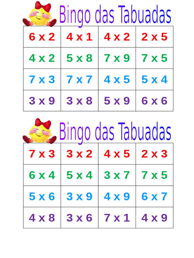Bingo Tabuadas 3º Ano - 3 | PDF