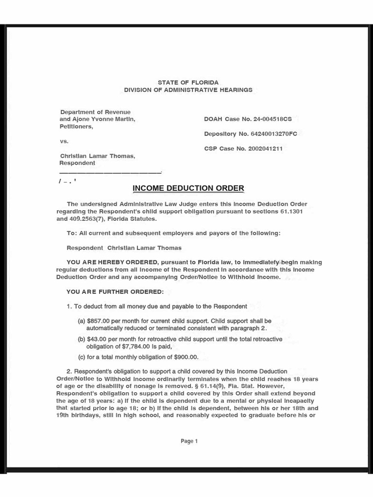 Income Deduction Order: Department of Revenue and Ajone Yvonne Martin ...