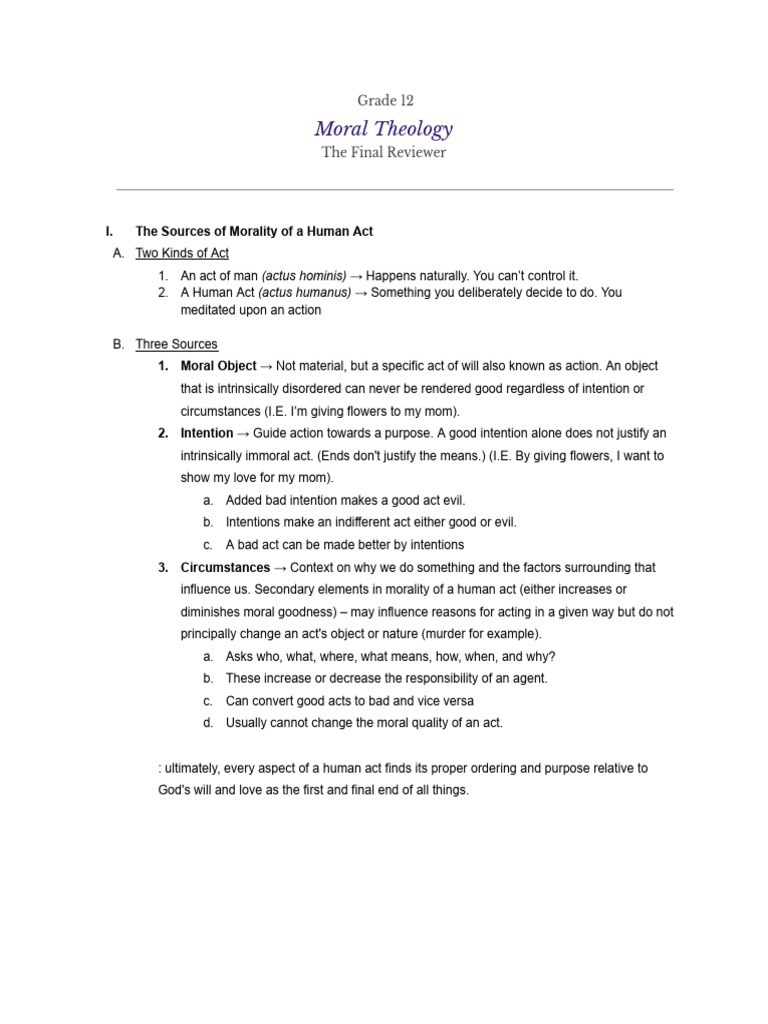Grade 12 Moral Theology Review Guide | PDF | Conscience | Morality