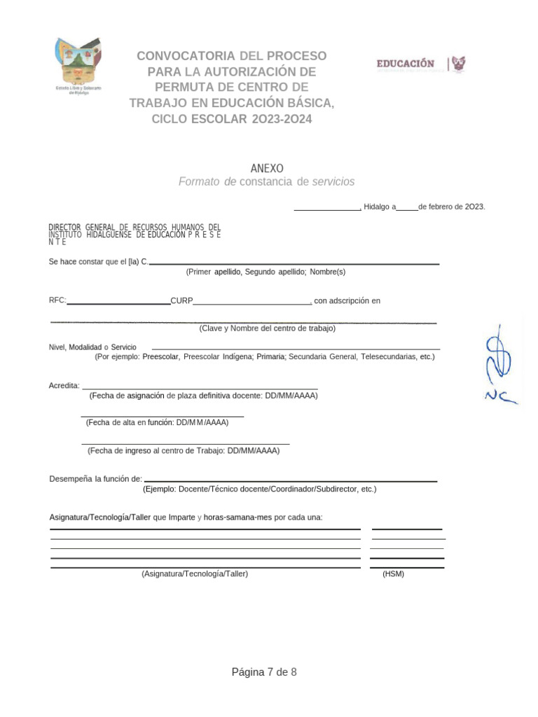 Formato Permuta de Constancia de Servicios - EducaM | PDF