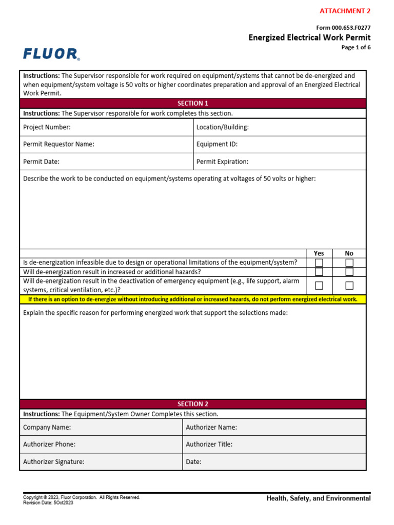 Energized Electrical Worlk Permit | PDF | Personal Protective Equipment ...
