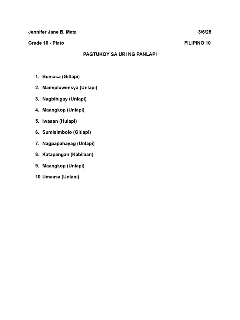 Mata - Uri NG Panlapi PT | PDF