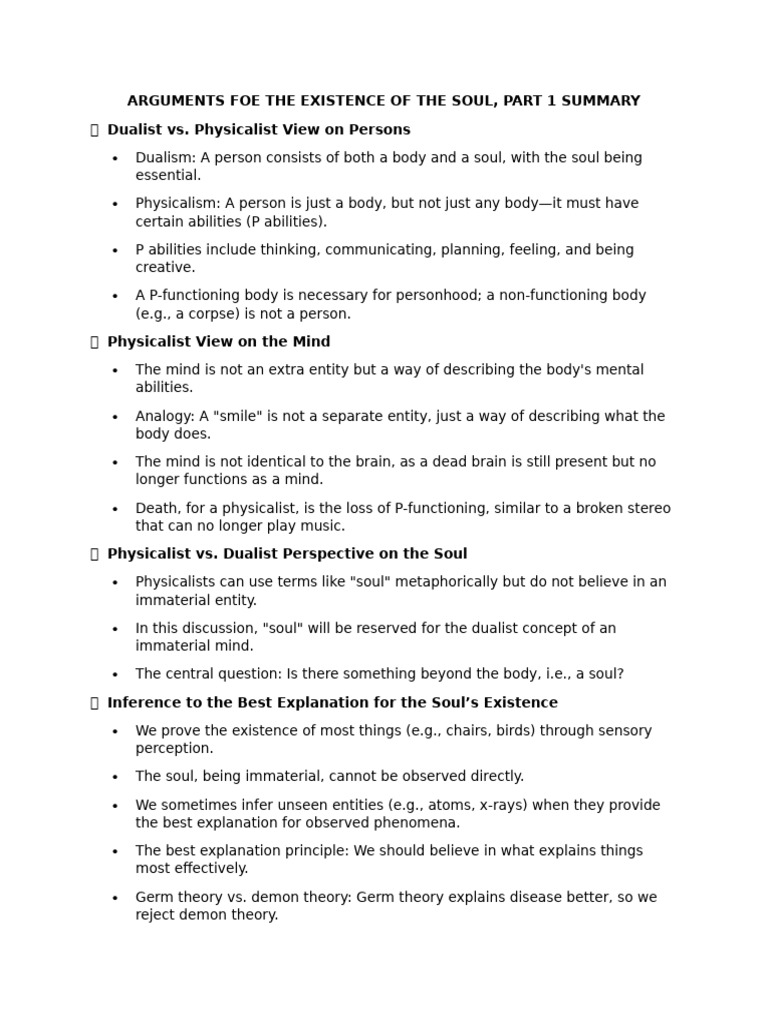 Arguments for the Soul's Existence: Part 1 | PDF | Soul | Mind