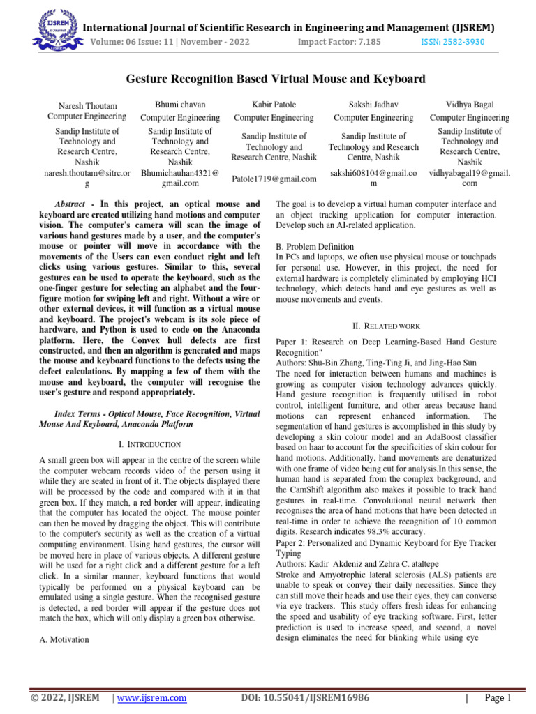 Gesture Recognition Based Virtual Mouse | PDF | Computer Keyboard ...