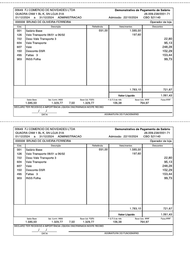 Contra Cheque Bruno | PDF