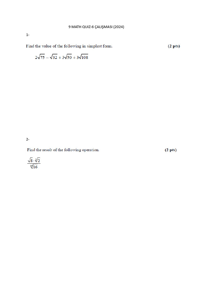 9 MATH QUIZ-6 ÇALIŞMASI (2024) | PDF