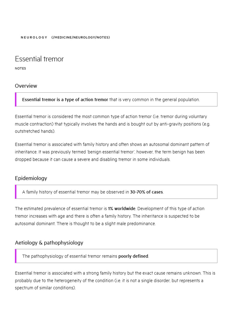 Essential Tremor Overview and Management | PDF | Parkinson's Disease ...