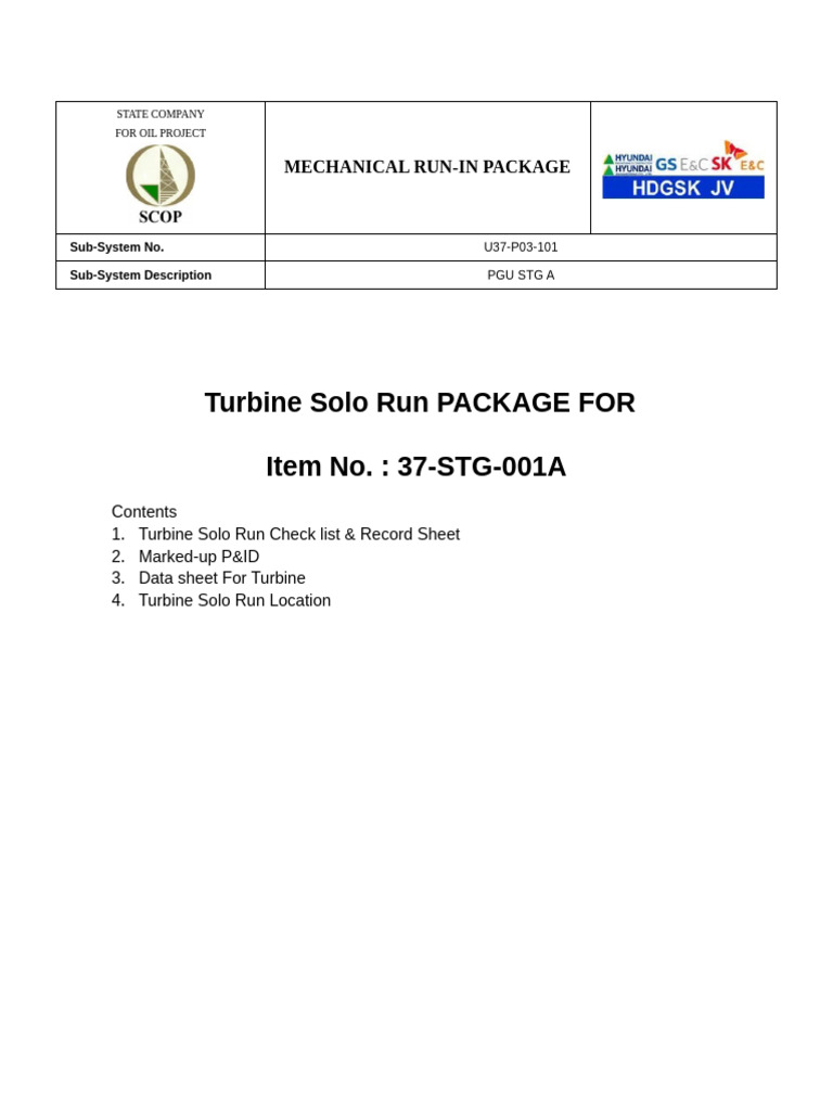 TURBINE SOLO RUN (37-STG-001A) | PDF