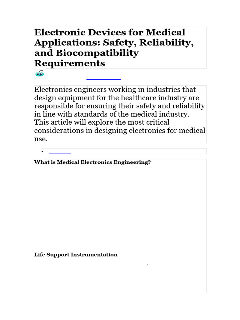 Electronic Devices For Medical Applications | PDF | Biomedical ...