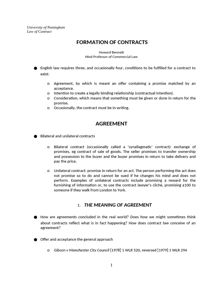 Formation of Contracts in English Law | PDF | Offer And Acceptance ...