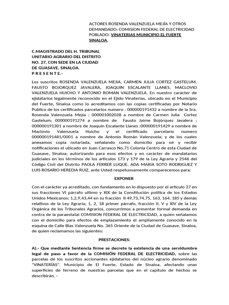 Demanda Agraria Paulina | PDF | Judicaturas | Jurisdicción