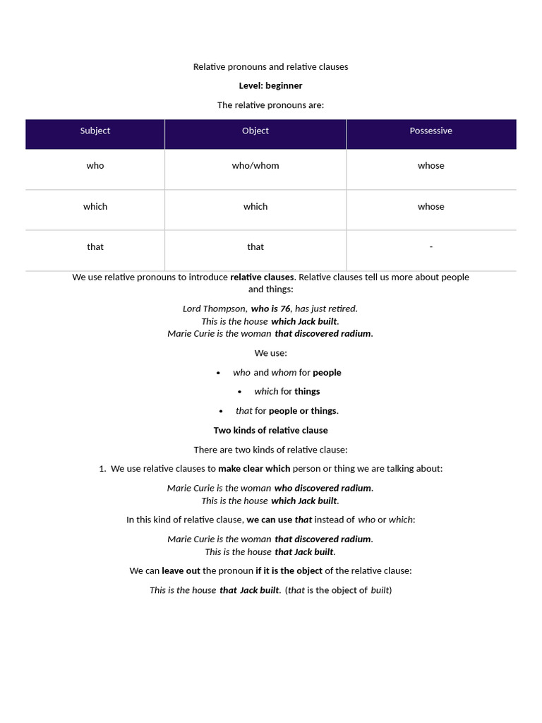 Relative Clauses (Explanation) | PDF