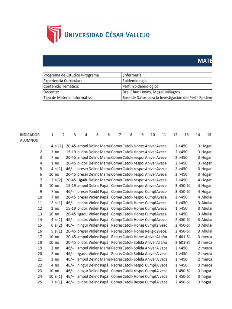Material Informativo. FORMATO FICHA EXCEL RECOLECCIÓN DATOS | PDF