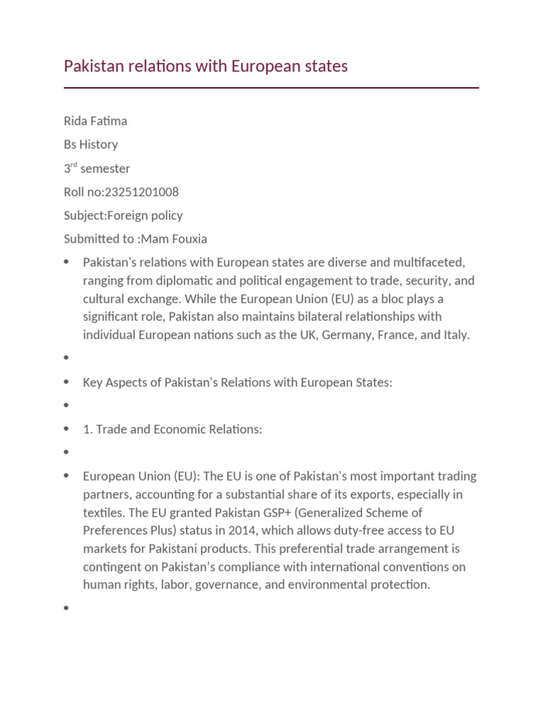 Pakistan's Relations with Europe Explained | PDF | Pakistan | European ...