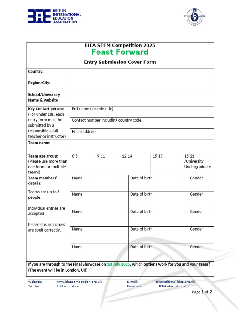 BIEA STEM 2025 Feast Forward Submission Cover Form | PDF | Internet | Digital Technology