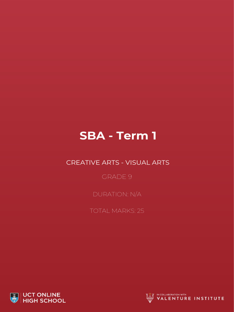 G09 Creative Arts Visual Arts Term 1 SBA Module 8.5 Question Paper Paper 2 | PDF | Composition ...