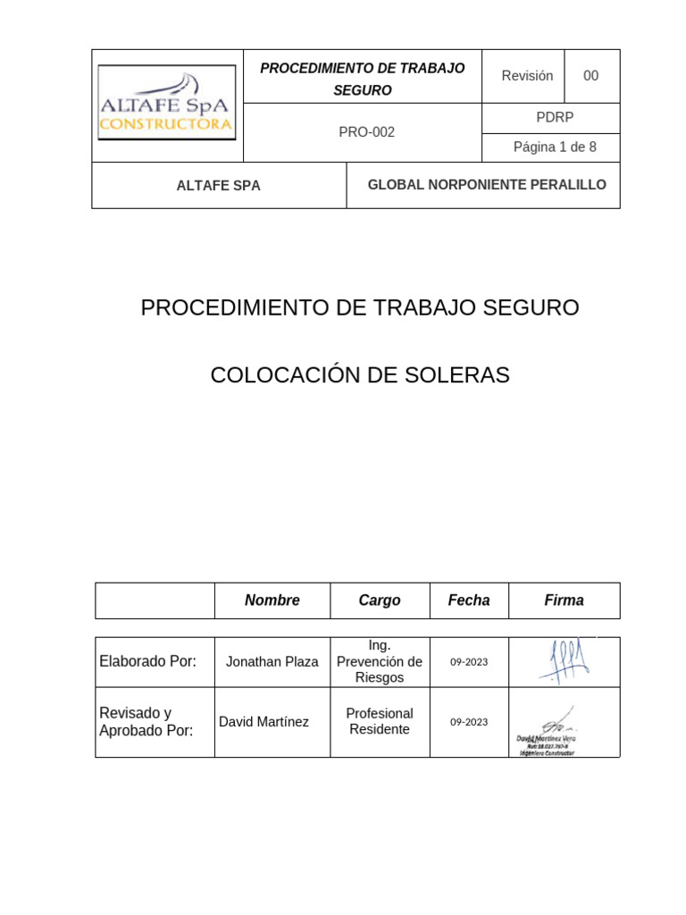 Pro-002 Procedimiento Colocacion de Soleras | PDF