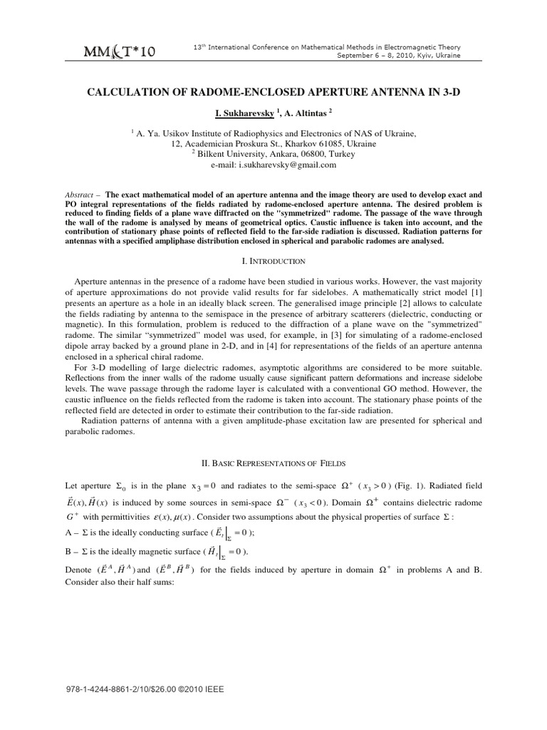 Calculation of Radome-Enclosed Aperture Antenna in 3-D | PDF | Antenna (Radio) | Electromagnetic ...