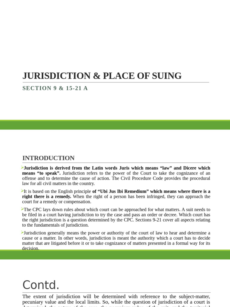Jurisdiction and Place of Suing | PDF | Lawsuit | Jurisdiction