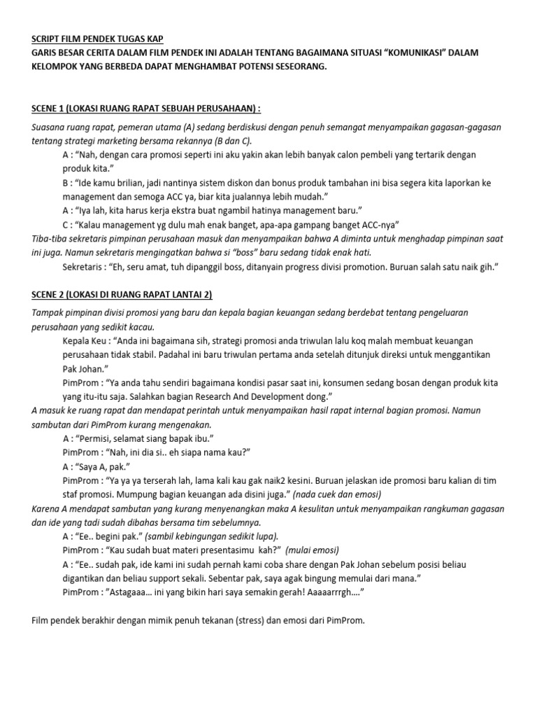 SCRIPT FILM PENDEK TUGAS KAP | PDF