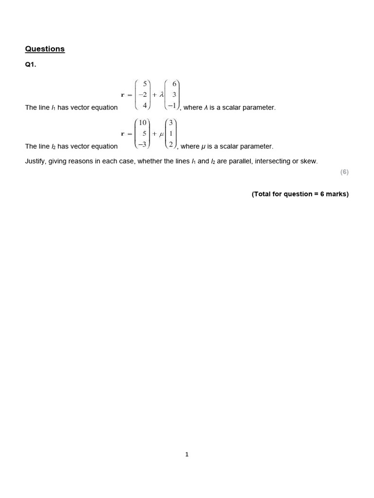 Vector Past Paper Questions 2025 | PDF | Line (Geometry) | Euclidean Vector