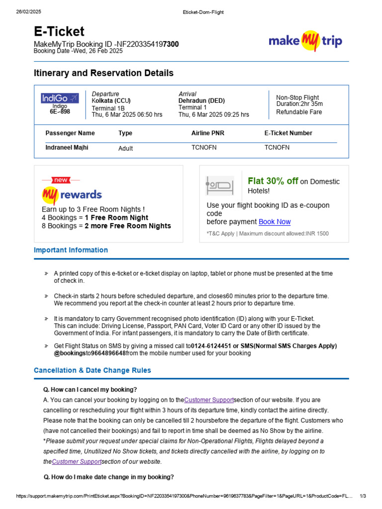 Makemytrip Flight Ticket 2 | PDF | Identity Document | Mobile App