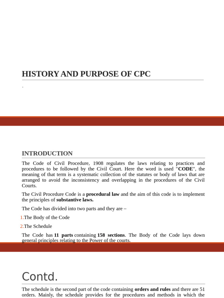 History and Purpose of CPC 1908 | PDF | Lawsuit | Government