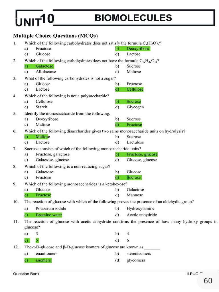 Biomolecules MCQ&FIB With Answers | PDF