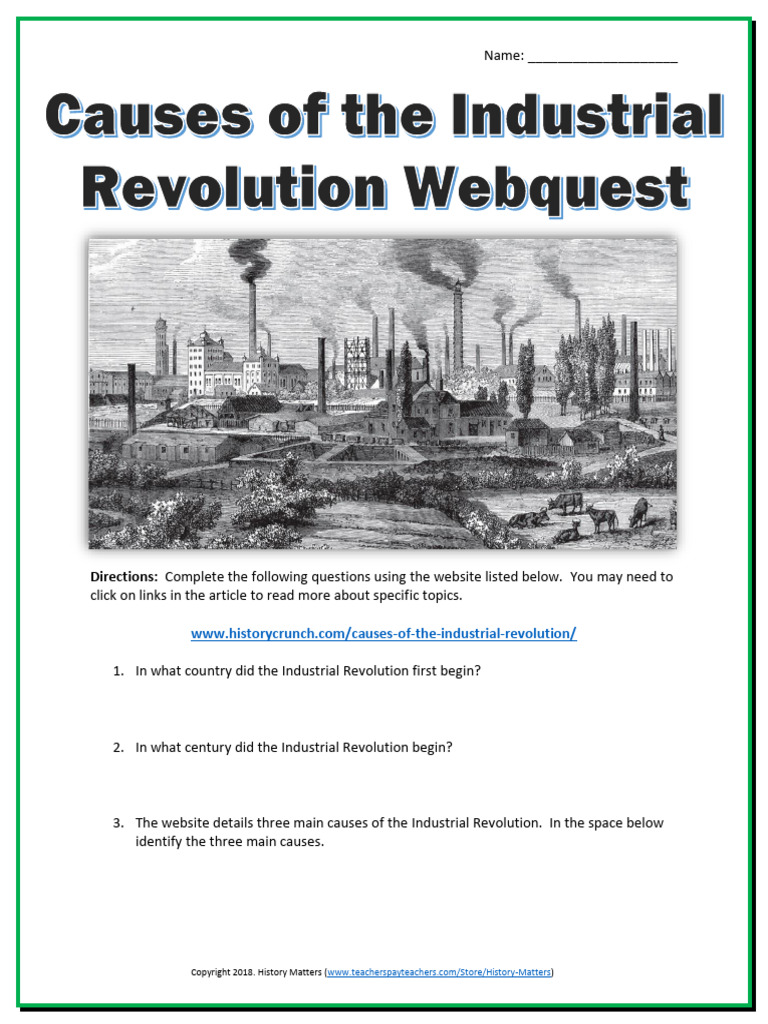 Causes of The Industrial Revolution Webquest QUESTIONS | PDF ...